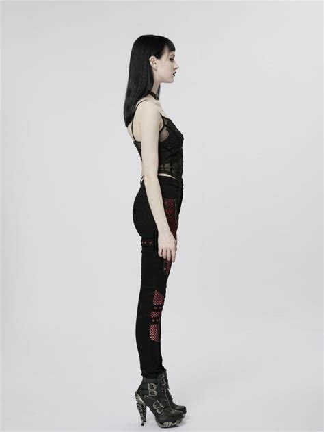 Black And Red Mesh Splicing Tight Pants Detachable Leg Loops