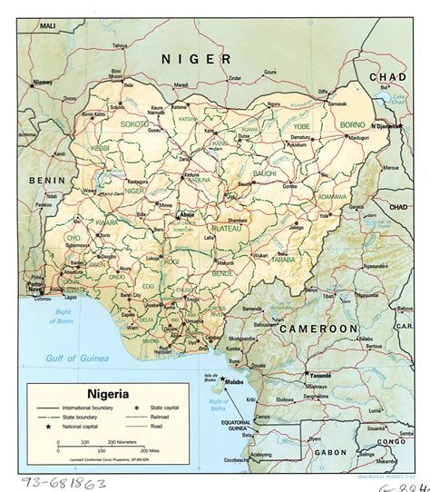 Large Detailed Political And Administrative Map Of Nigeria With Relief Roads Railroads And