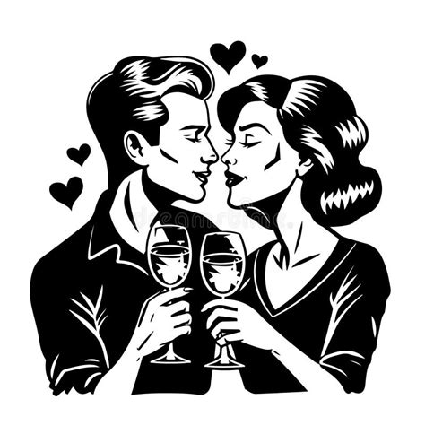 Couple Lovers Romantic Moment Silhouette Stock Vector Illustration Of
