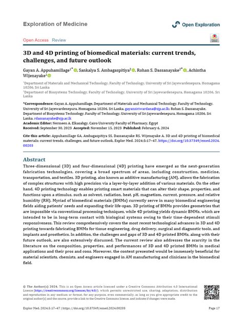 8 3d And 4d Printing Of Biomedical Materials Current Trends Challenges And Future