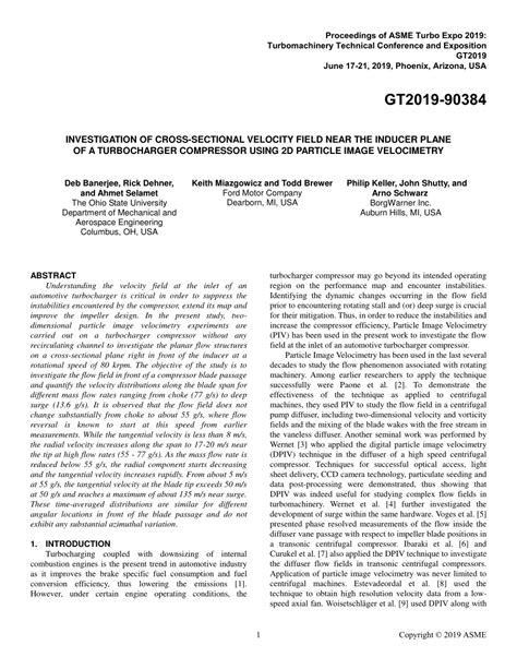 Pdf Investigation Of Cross Sectional Velocity Field Near The Inducer Plane Of A Turbocharger