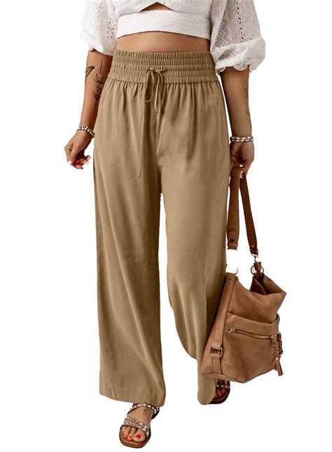 Evaless Womens Plus Size Wide Leg Palazzo Pants High Rise Smocked