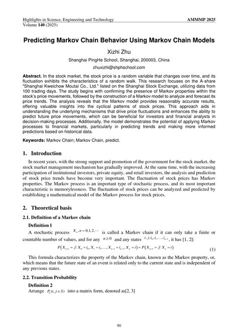 Pdf Predicting Markov Chain Behavior Using Markov Chain Models