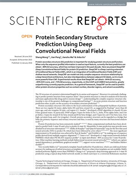 Pdf Protein Secondary Structure Prediction Using Deep Convolutional Neural Fields