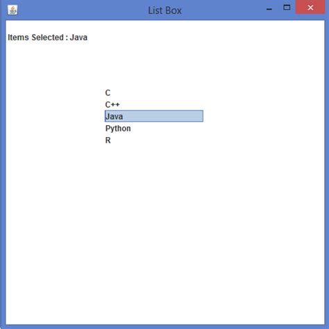java program to create a list box to select multiple items and display