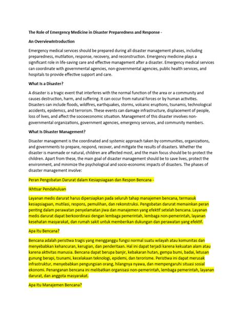The Role Of Emergency Medicine In Disaster Preparedness And Response