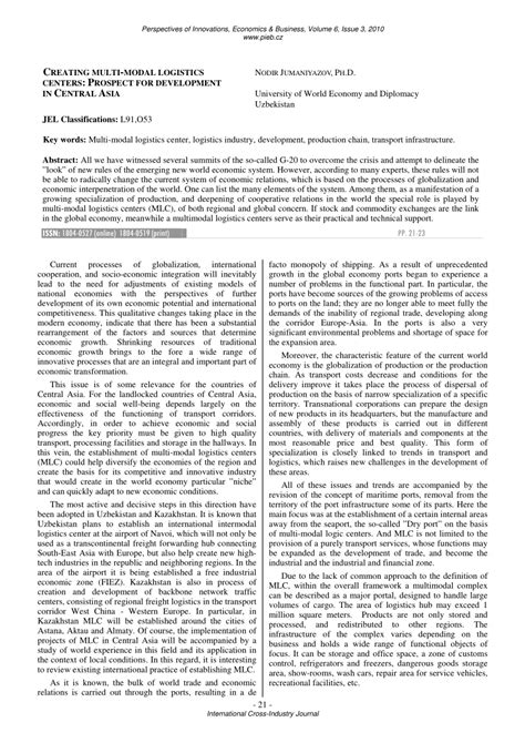 Pdf Creating Multi Modal Logistics Centers Prospect For Development In Central Asia