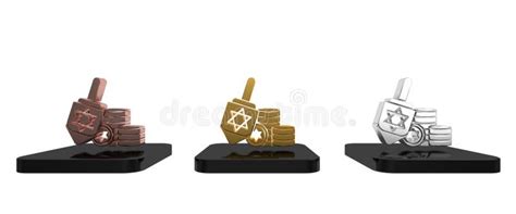 Hanukkah Dreidel Colorido E Icono De La Moneda Aislado En Fondo Blanco