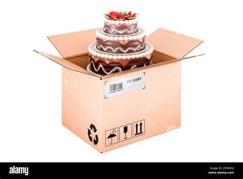 Chocolate Birthday Cake Inside Cardboard Box Delivery Concept 3d
