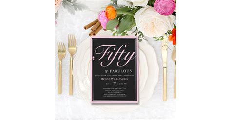 Elegant Black And Pink 50 And Fabulous Birthday In Invitation Zazzle