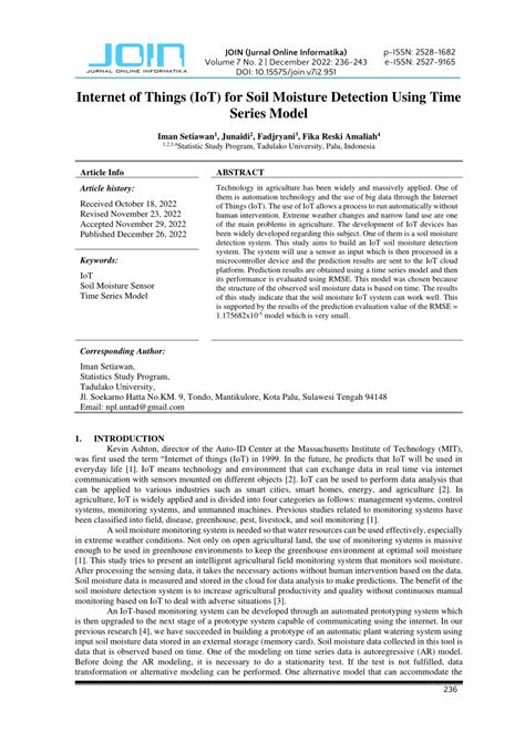 PDF Internet Of Things IoT For Soil Moisture Detection Using Time