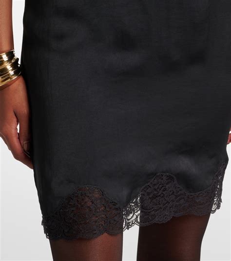 Lace Trimmed Satin Slip Dress In Black Saint Laurent Mytheresa