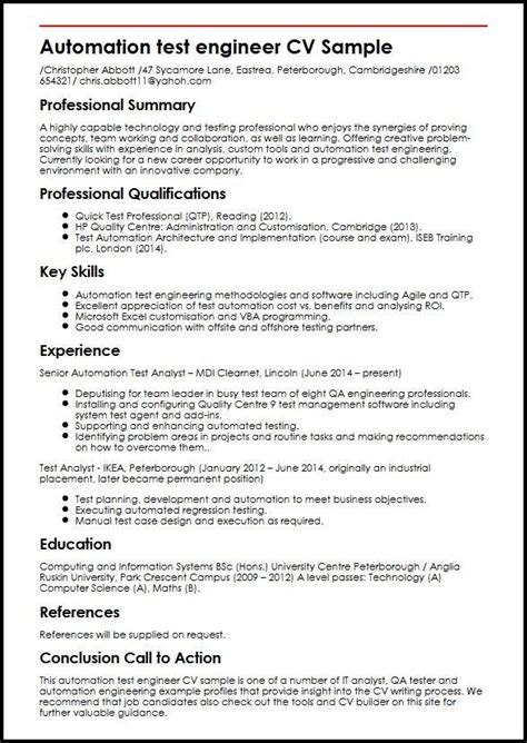 Automation Test Engineer Cv Tips And Templates Myperfectcv