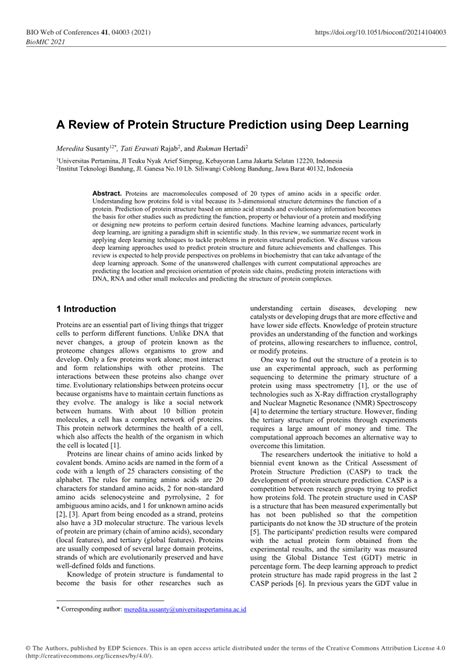 PDF A Review Of Protein Structure Prediction Using Deep Learning