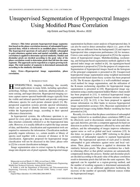 PDF Unsupervised Segmentation Of Hyperspectral Images Using Modified Phase Correlation