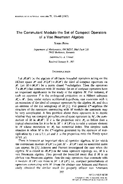 Pdf The Commutant Modulo The Set Of Compact Operators Of A Von