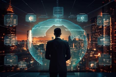 Premium Photo Businessman With Futuristic Cybersecurity Interface Ai Generated