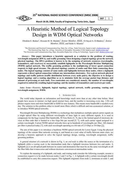 PDF A Heuristic Method Of Logical Topology Design In WDM Optical