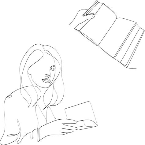 Premium Vector One Continuous Drawn Line Girl Reading A Book