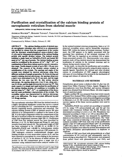 Pdf Purification And Crystallization Of Calcium Binding Protein From