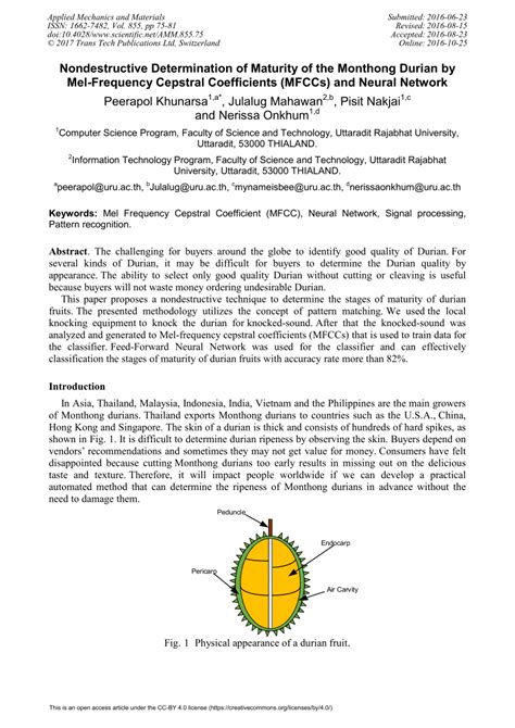 PDF Nondestructive Determination Of Maturity Of The Monthong Durian