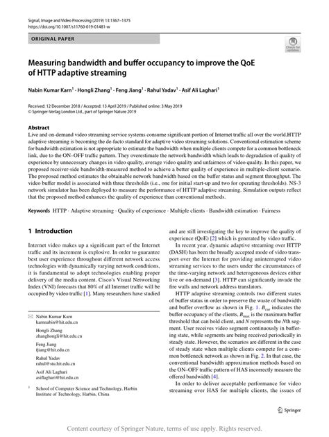 Measuring Bandwidth And Buffer Occupancy To Improve The Qoe Of Adaptive Streaming Request Pdf