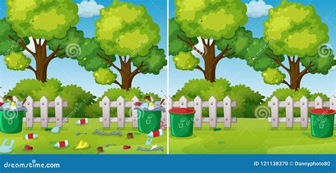 Una Comparación Del Parque Limpio Y Sucio Ilustración del Vector