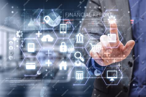 Premium Photo Close Up Of Businessman Hand Pointing At Abstract Glowing Business Octangones