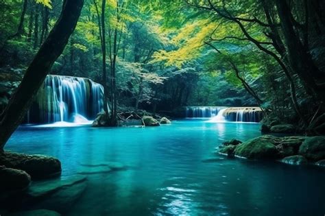 Premium Photo Panoramic Beautiful Deep Forest Waterfall In Thailand