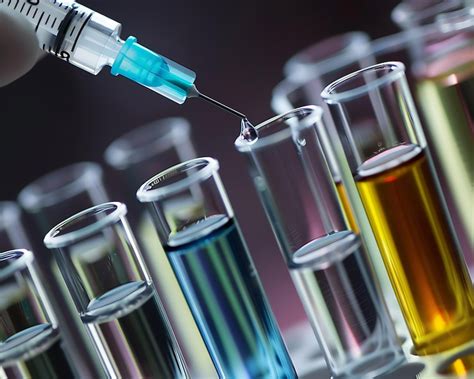 Closeup Of A Syringe Injecting Liquid Into A Test Tube Conducting