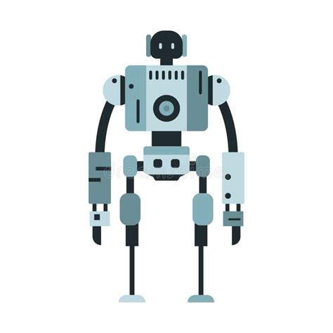 Robot Machine Technology Metal Cyborg In Flat Style Futuristic Humanoid Mascot Character Stock