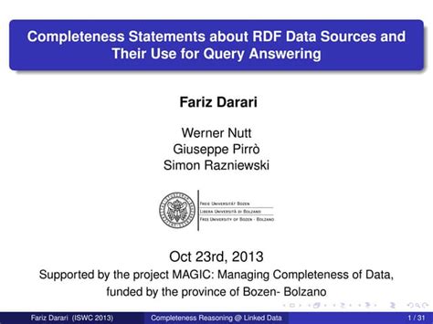 Iswc 2013 Completeness Statements About Rdf Data Sources And Their