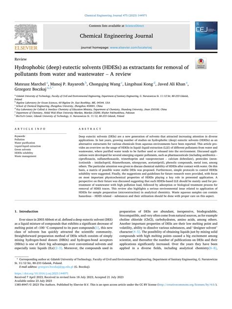 Pdf Hydrophobic Deep Eutectic Solvents Hdess As Extractants For