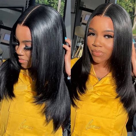 26 Inch Long Black Layered Synthetic Wig For Women Middle Part Straight Hair Daily Use Buy