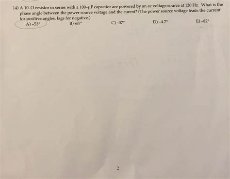 Solved 14 A 10 2 Resistor In Series With A 100 Uf Capacitor