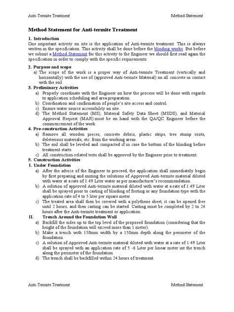 Method Statement For Anti Termite Treatment Pdf Foundation