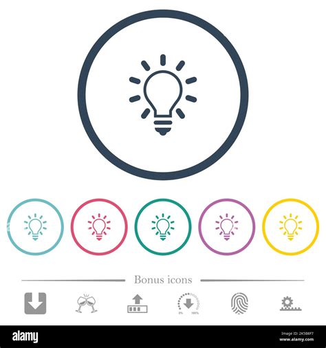Lighting Bulb Outline Flat Color Icons In Round Outlines 6 Bonus Icons Included Stock Vector