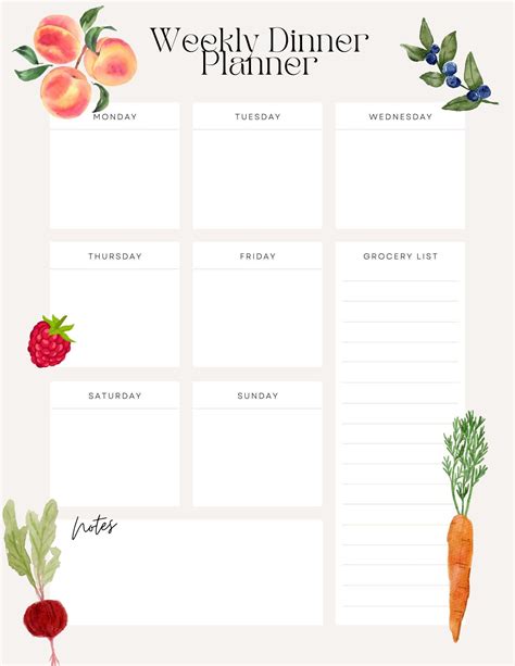 Printable Weekly Dinner Planner Meal Planning Digital Download