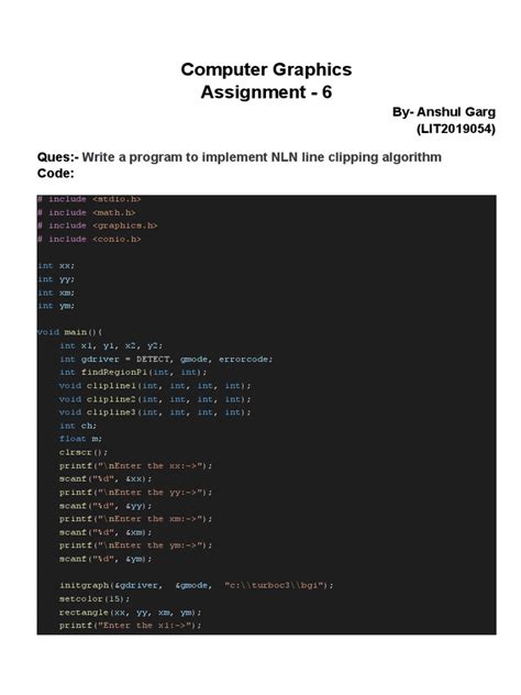 computer graphics assignment 6 write a program to implement nln line