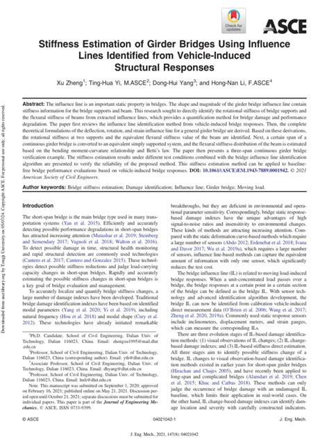 Zheng Et Al 2021 Stiffness Estimation Of Girder Bridges Using Influence Lines Identified From