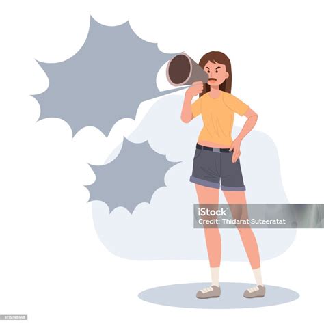 여자는 판매 축제를 발표하기 위해 메가폰을 사용합니다 쇼핑 개념 벡터 일러스트 레이 션 개념에 대한 스톡 벡터 아트 및 기타