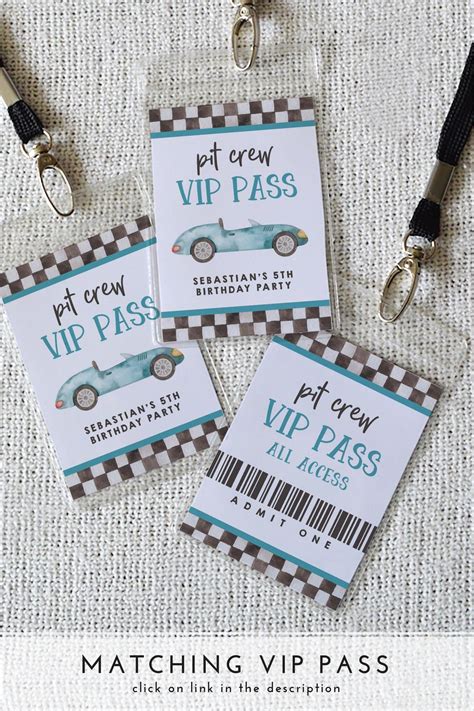 Race Car Vip Pass Editable Pit Crew Passes Template Vintage Racing