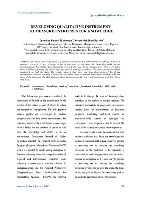 Pdf Developing Qualitative Instrument To Measure Entrepreneur Knowledge