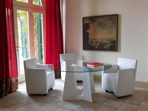 Baleri Italia Bentz High Round White Table With Wood Top By Jeff Miller