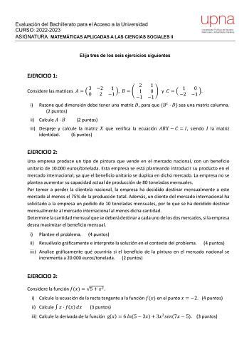 Exámenes de EBAU de Matemáticas Aplicadas a las Ciencias Sociales del