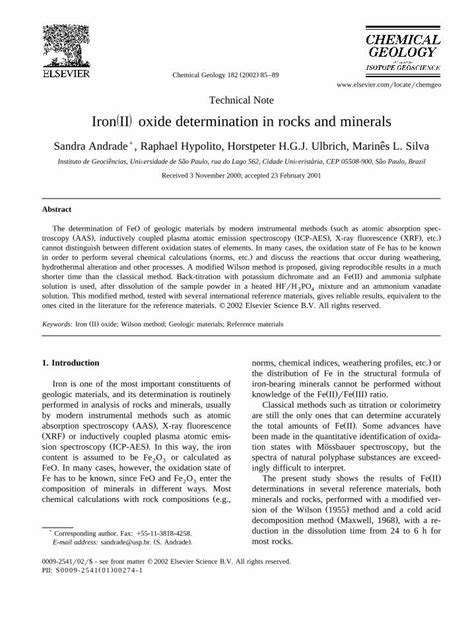 Pdf Ironii Oxide Determination In Rocks And Minerals Dokumentips