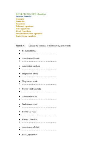 Balancing And Ionic Equations Practice Exercise Gcse Ocr Ap