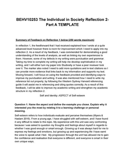 Reflection A Resubmission BEHV The Individual In Society