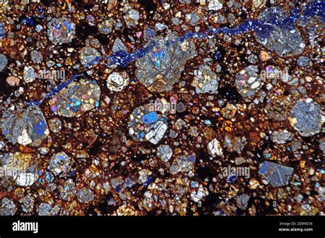 Nwa Meteorite Microscope Thin Section Slide Showing Chondrules Polarised Illumination