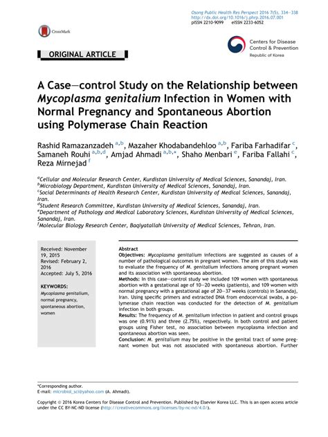 Pdf A Case Control Study On Relationship Between Mycoplasma